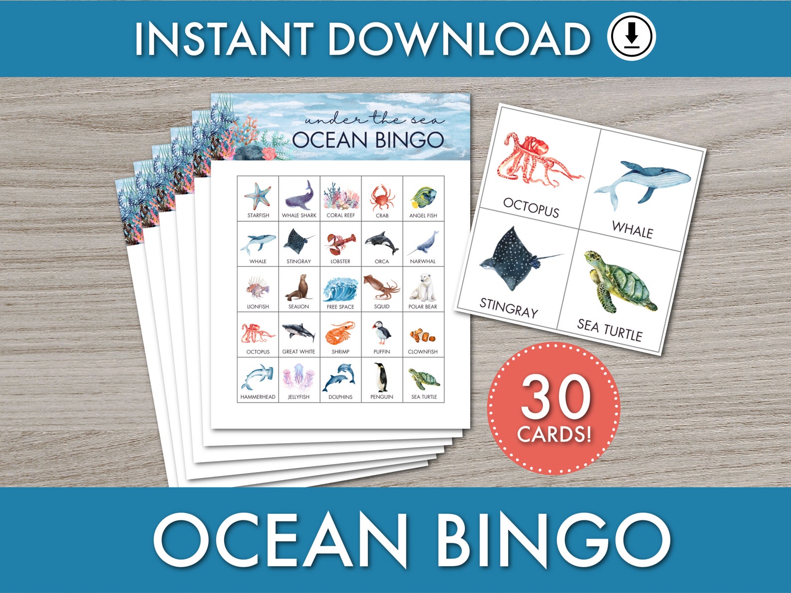 Printable Under the Sea Bingo, Kids Ocean-themed Party Game, Instant ...