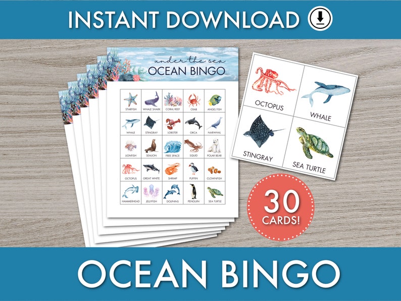 Printable Under the Sea Bingo, Kids Ocean-themed Party Game, Instant ...