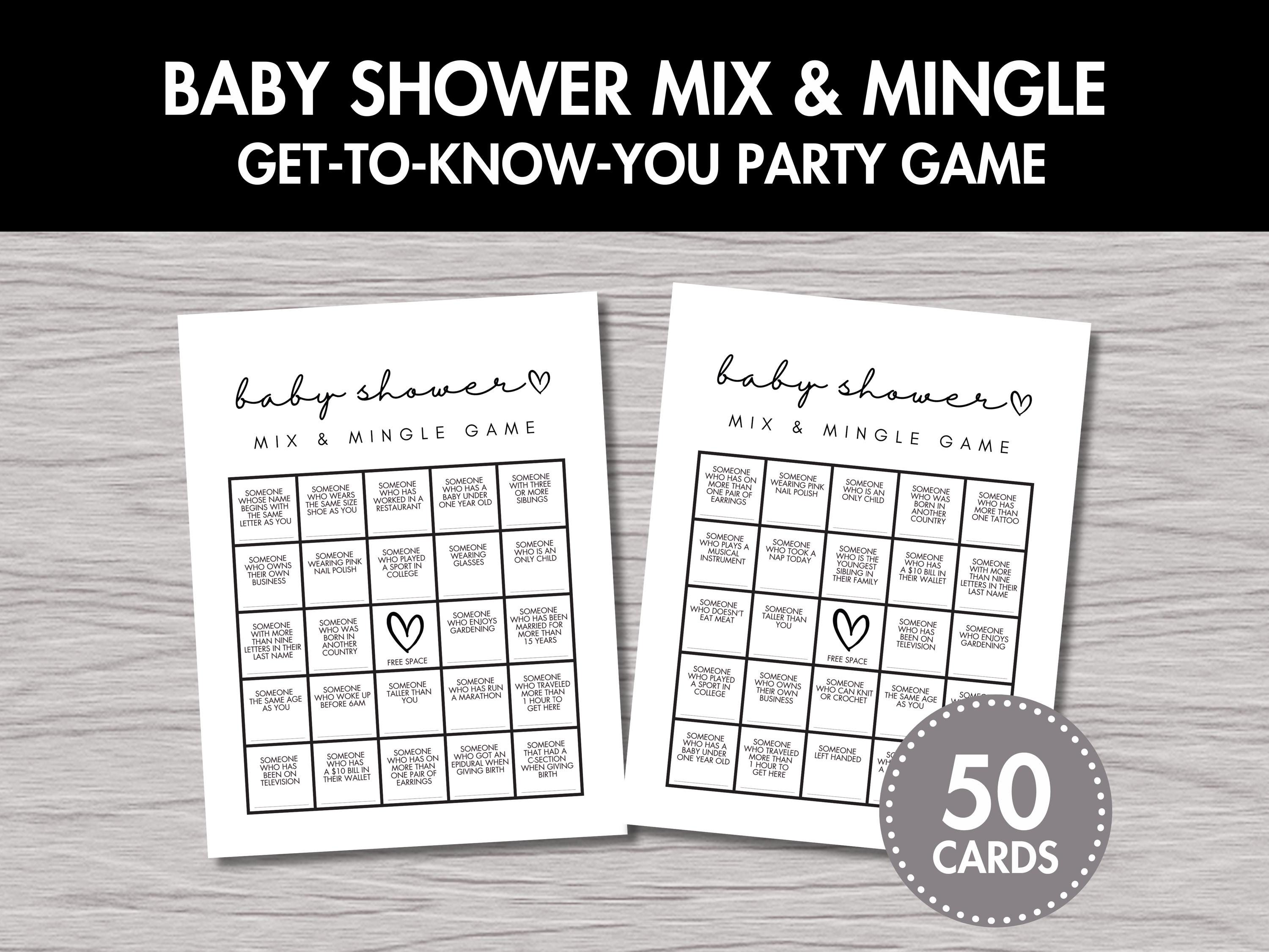 Baby Shower Bingo Game: Mix & Mingle, 50 Cards (printable) - Etsy
