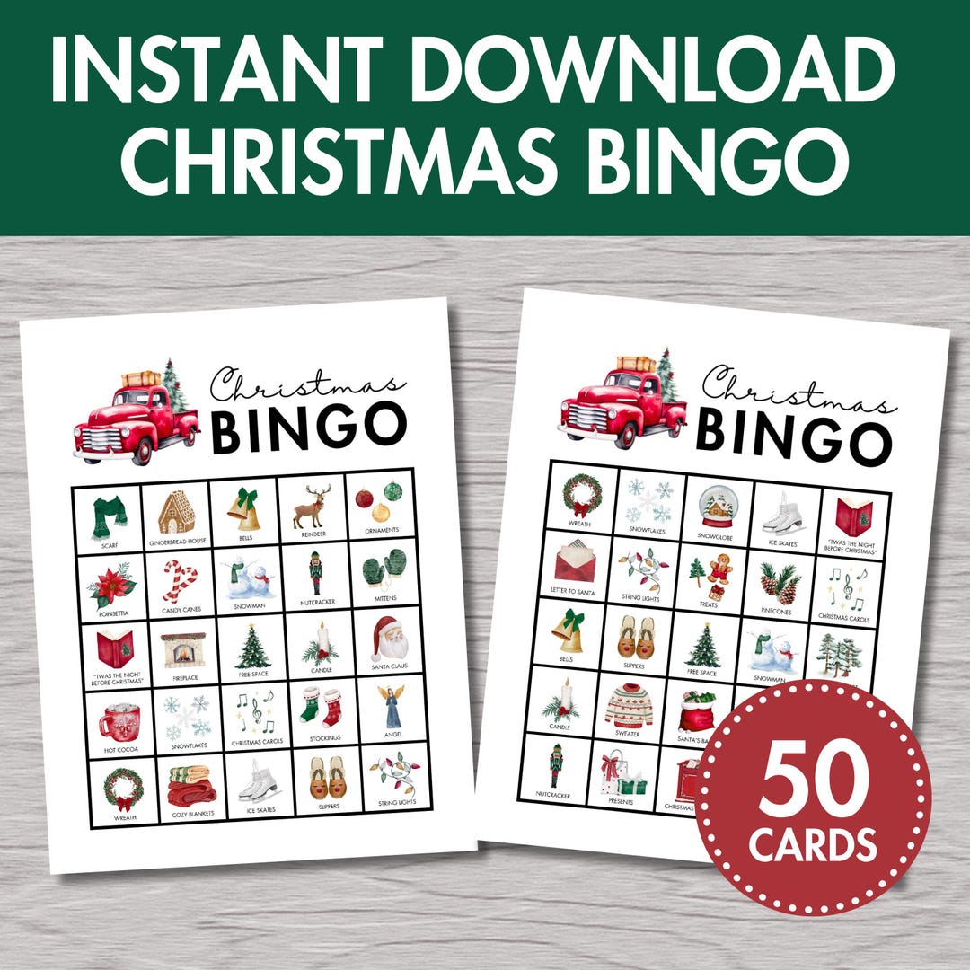 Printable Christmas Bingo Game: Modern Holiday Party Activity, 50 Cards ...