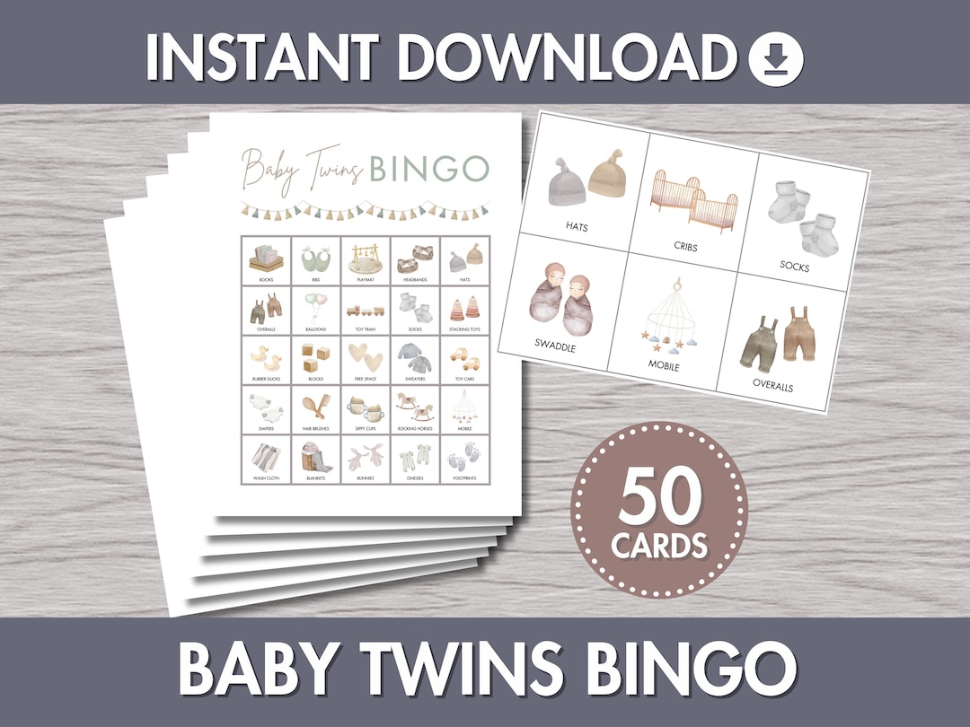 Baby Twins BINGO Game | Printable Baby Shower Game, 50 Cards, Party ...