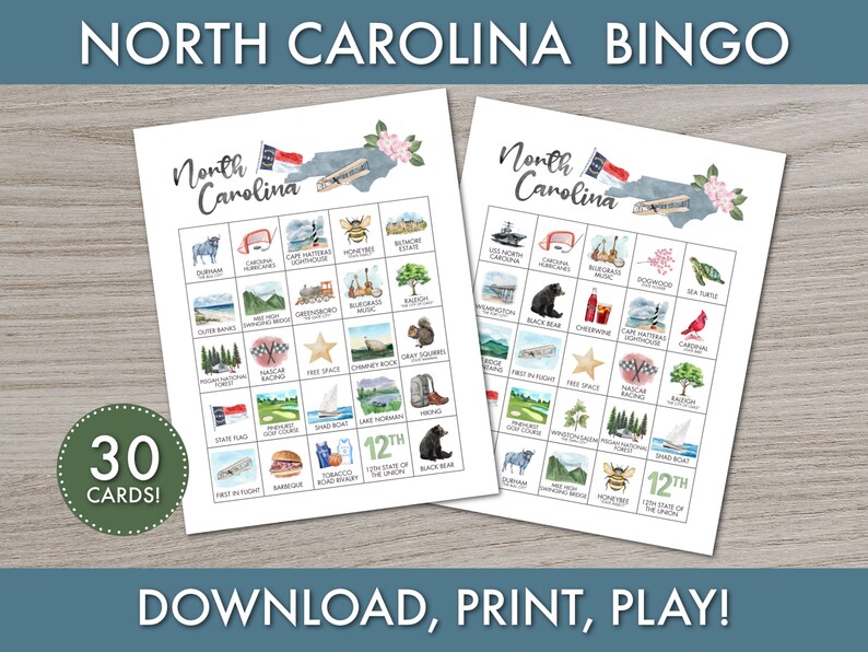 Printable North Carolina Bingo | Kids Party Game, Instant Download ...