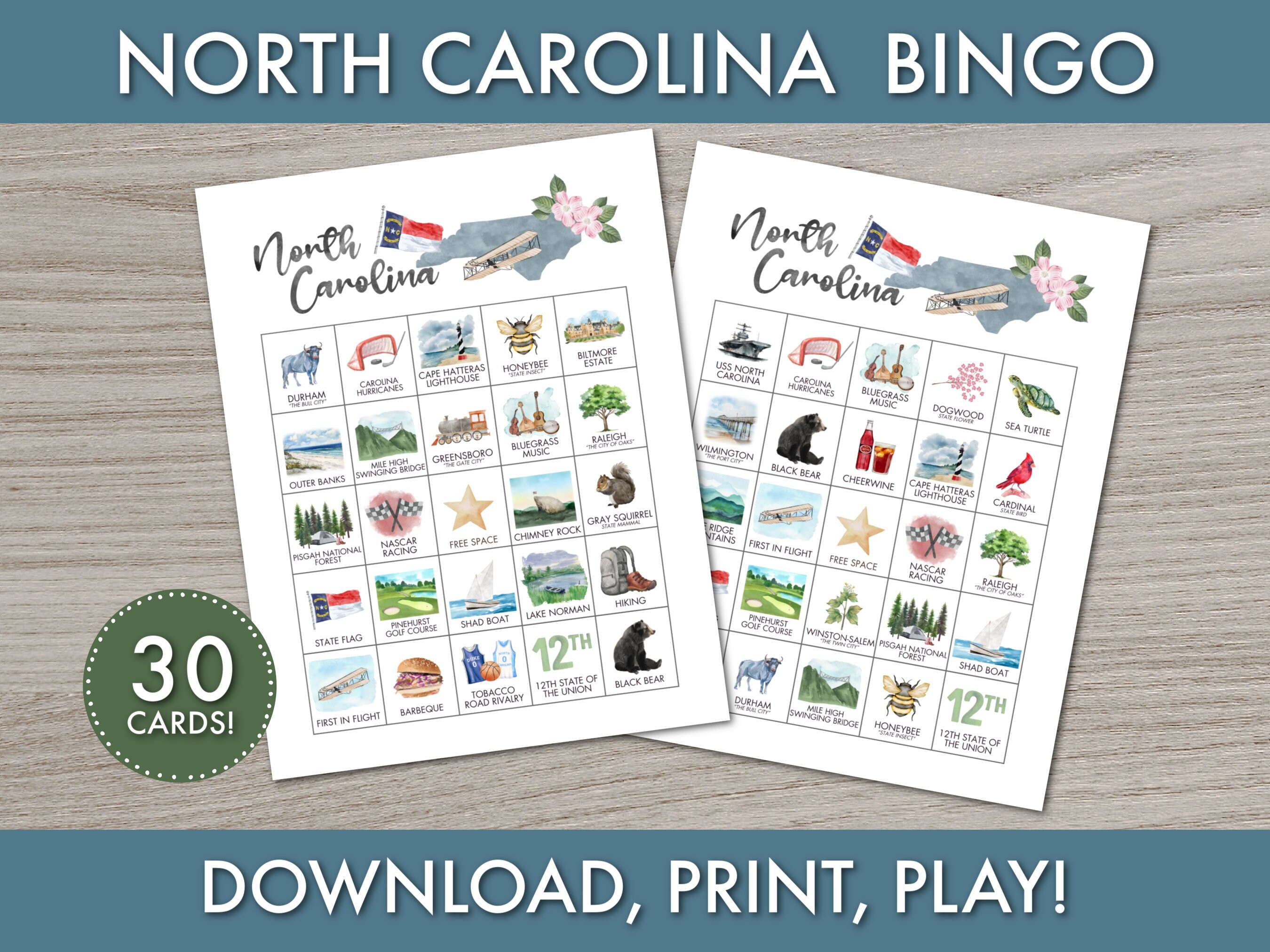 Printable North Carolina Bingo | Kids Party Game, Instant Download ...