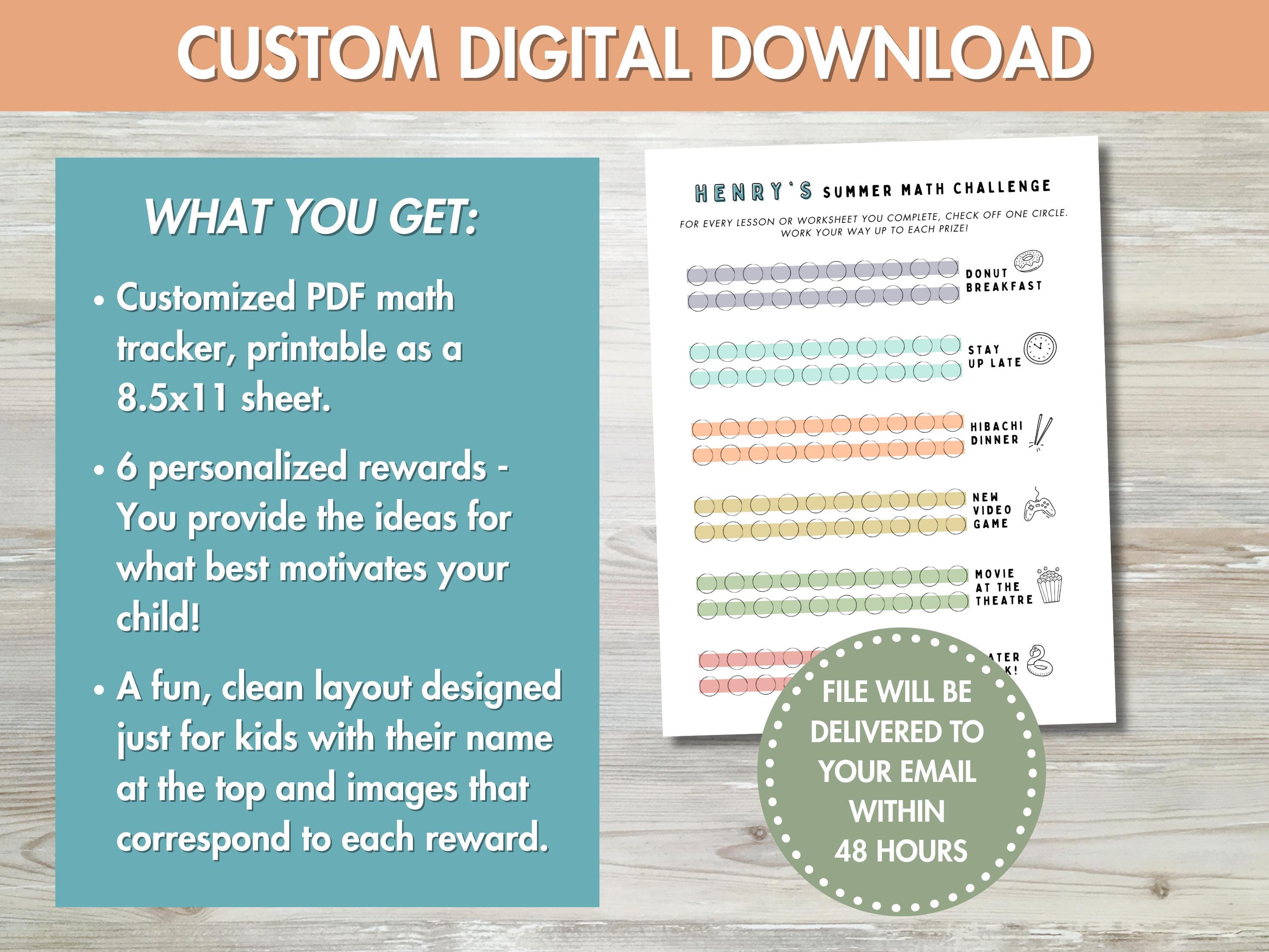Personalized Summer Math Challenge: Kids' Printable Tracker (PDF ...