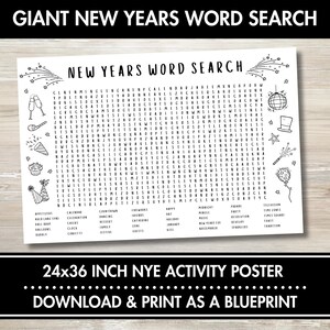 Printable Giant Word Search Poster New Years Family Activity, 24x36in ...