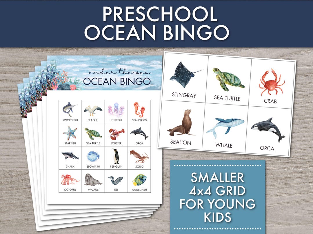 Preschool Ocean Bingo: Watercolor Under the Sea Party Game (digital ...