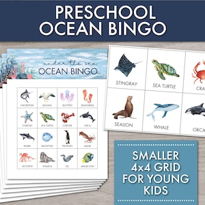 Preschool Ocean Bingo: Watercolor Under the Sea Party Game (digital ...