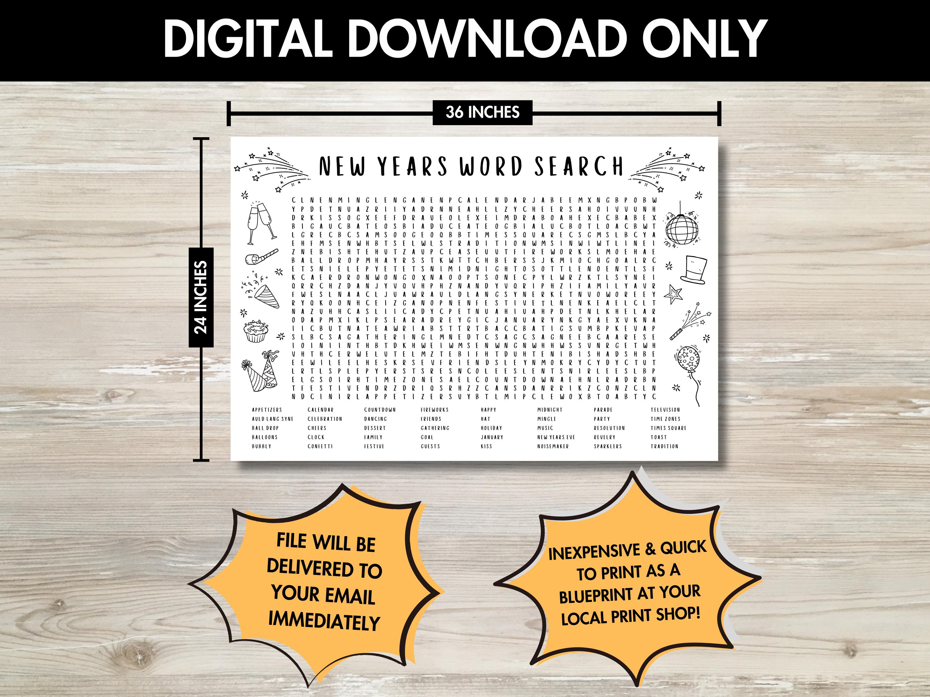 New Years Word Search Poster: Giant Family Activity (digital Download ...