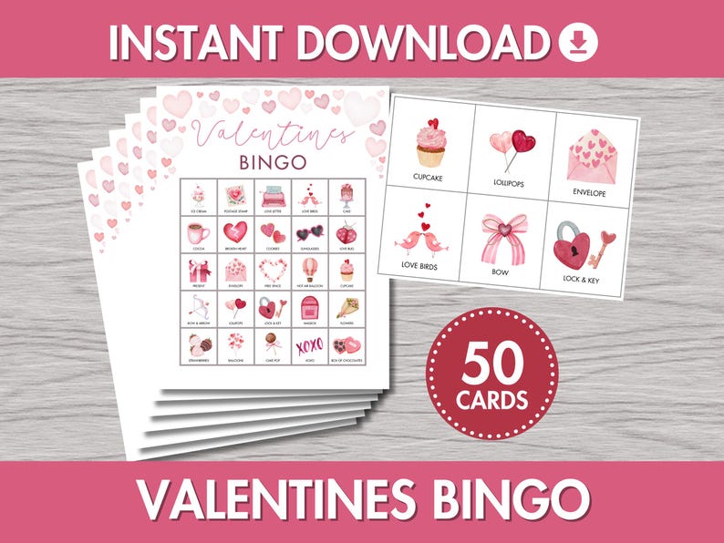 Printable Valentine's Day BINGO | Instant Download, Valentine Party ...