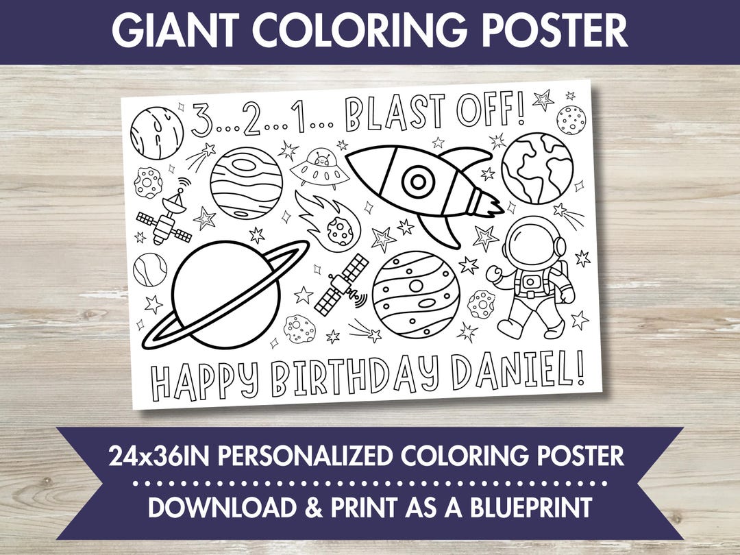 Customizable Outer Space Birthday Coloring Poster (24x36in) (digital ...
