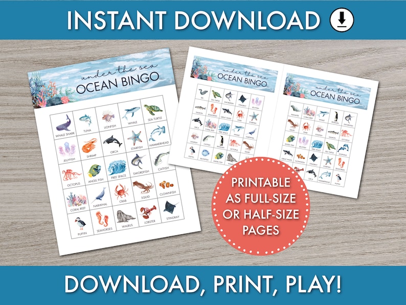 Printable Under the Sea Bingo, Kids Ocean-themed Party Game, Instant ...