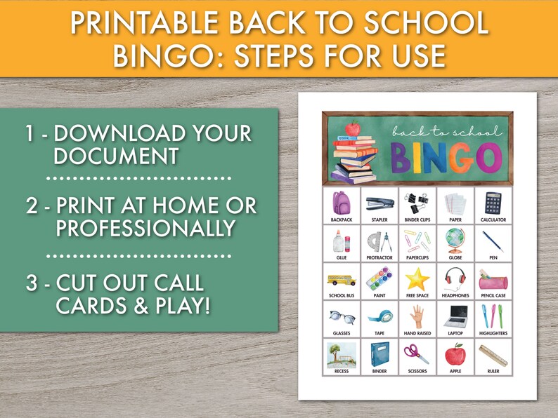 Printable Back to School! Bingo | Kids School-themed Game, Instant ...