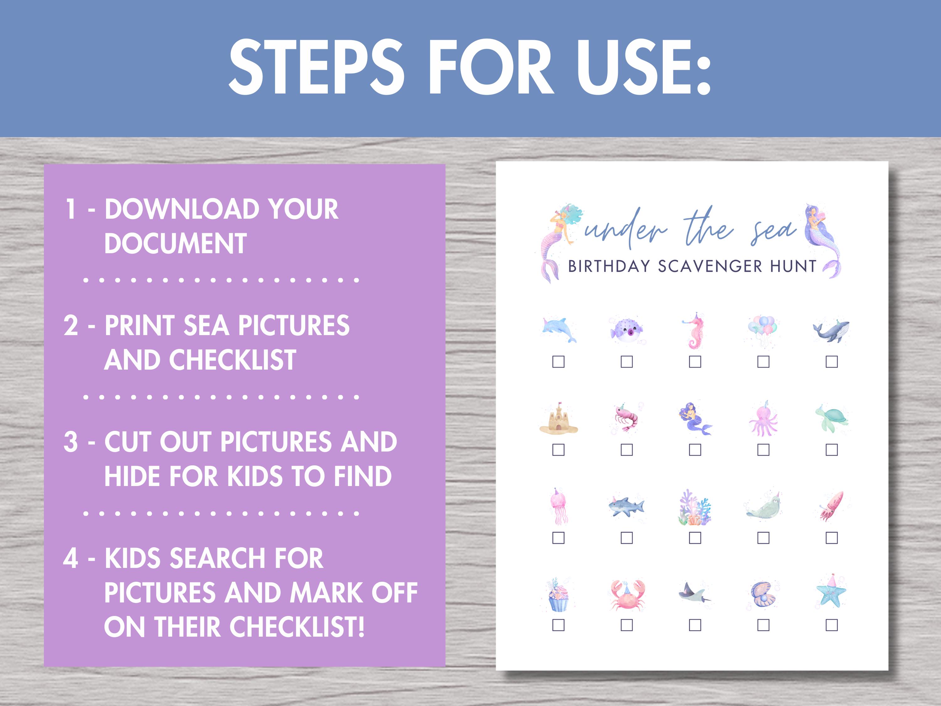 Printable Under the Sea Scavenger Hunt Game | Instant Download, Mermaid ...