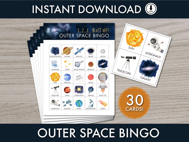 Outer Space Bingo: Kids Astronaut Party Game (digital Download) - Etsy