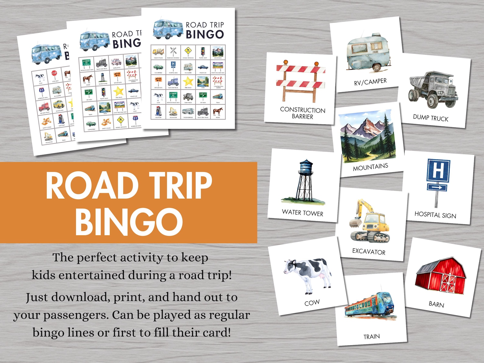 Road Trip Bingo: Family Travel Game, Watercolor Design (digital ...