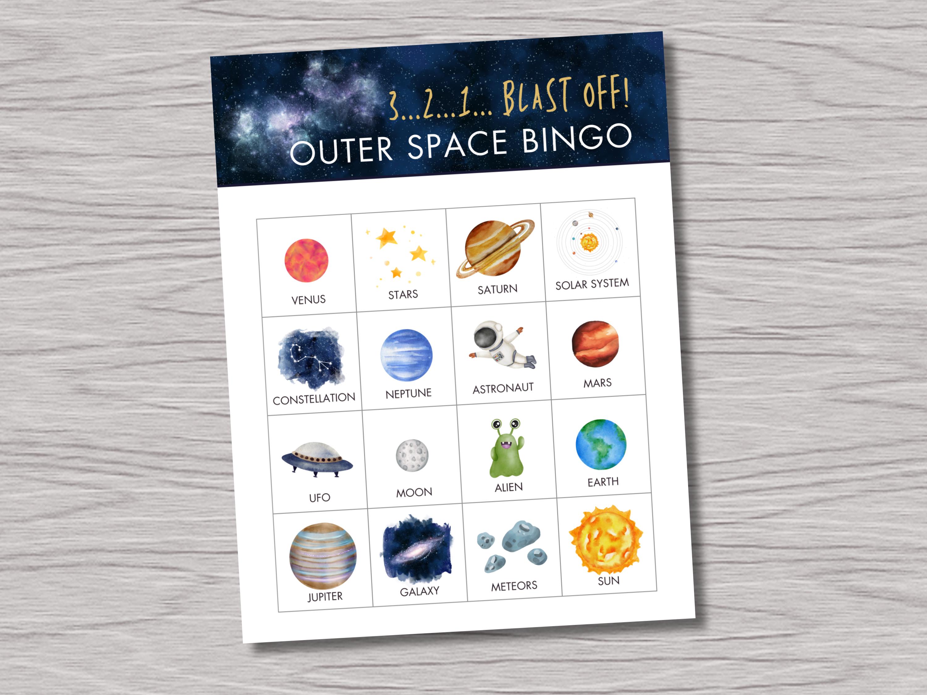 Printable Outer Space Preschool Bingo | Astronaut Kids Party Game ...