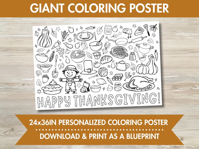 Giant Thanksgiving Coloring Poster: Kids' Activity, Fall Decor (PDF ...