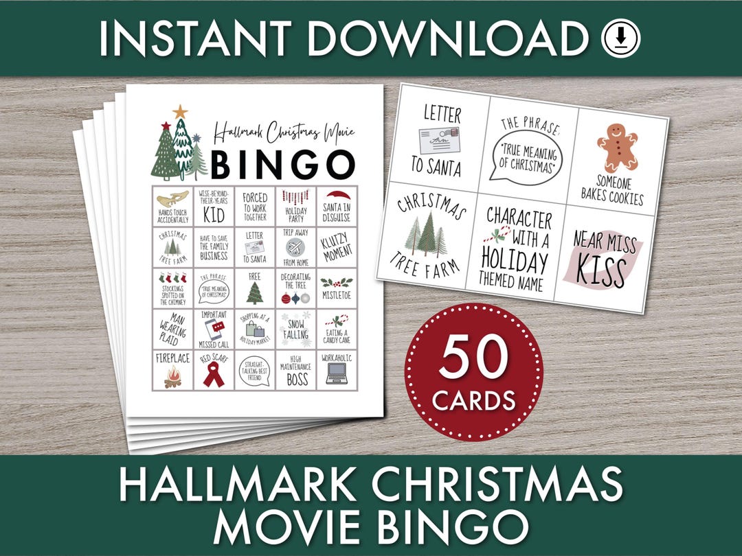 Hallmark Christmas Movie Bingo Game: 50 Printable Cards (digital ...