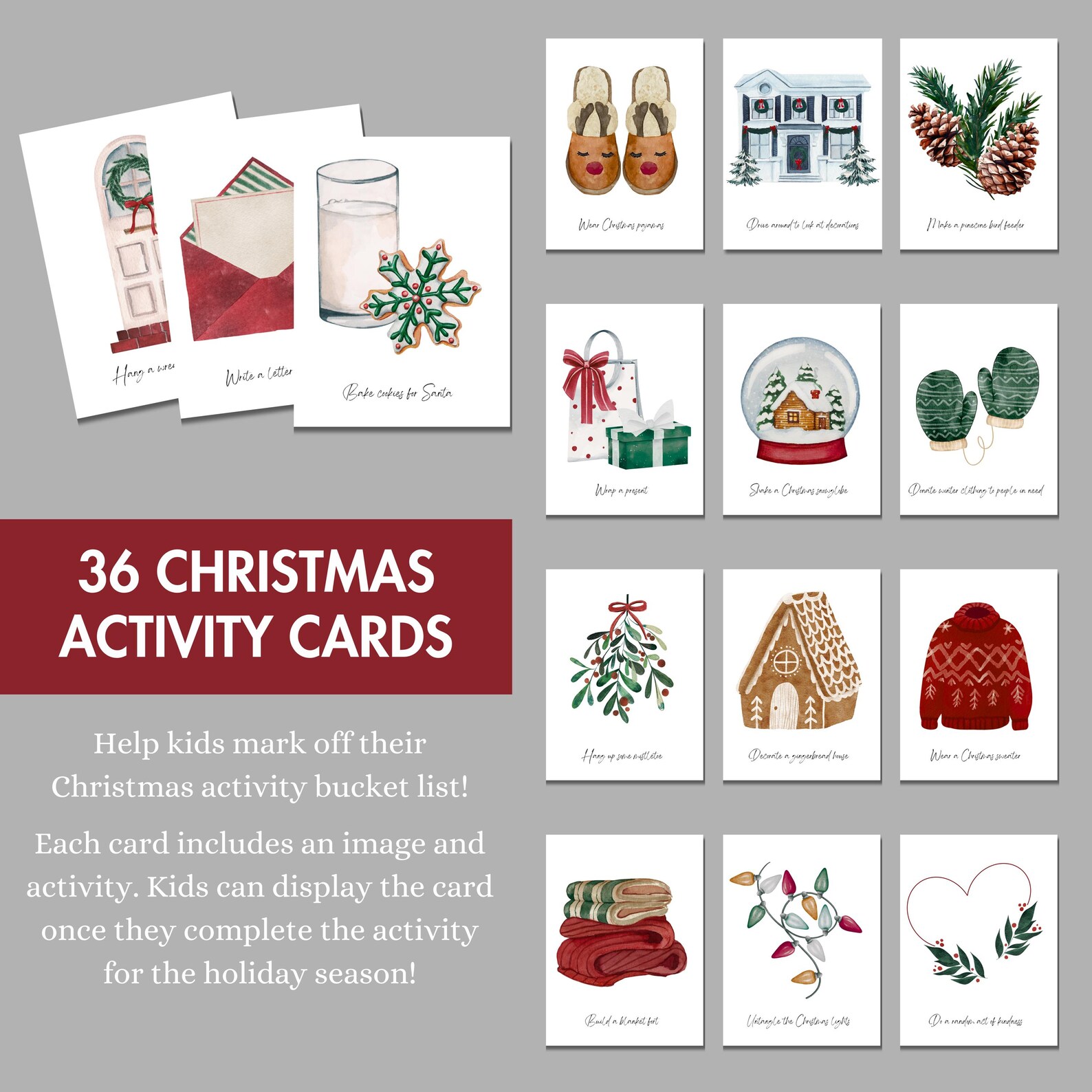 Christmas Activity Cards: Holiday Bucket List, Advent Calendar (digital ...