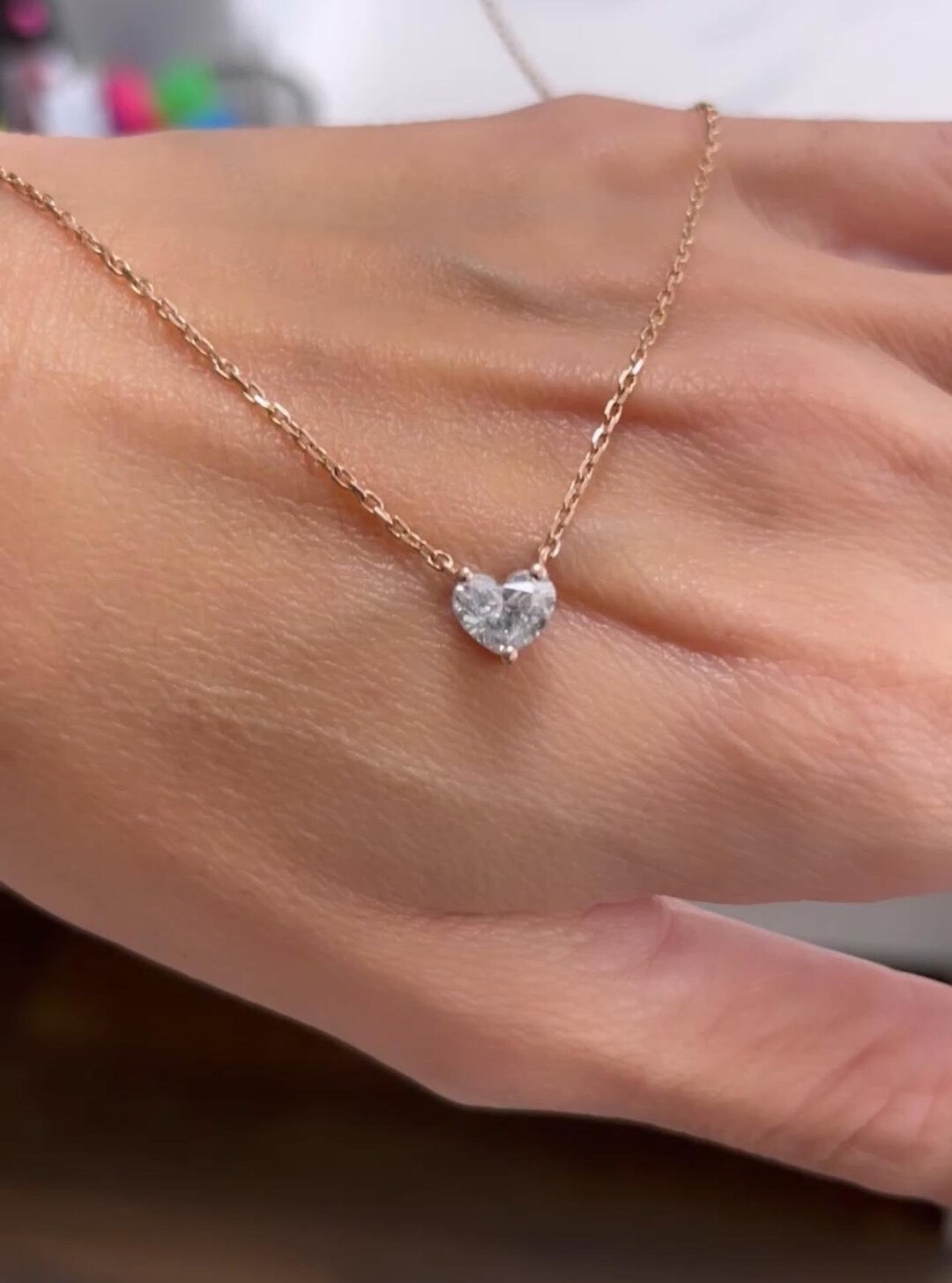 1 Carat Heart Lab Grown Diamond Necklace: 14K Rose Gold Solitaire ...