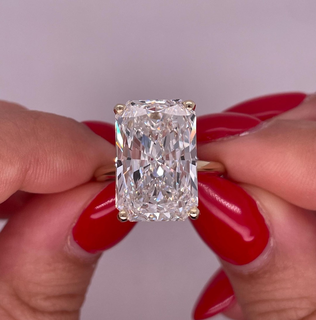 10 Carat Radiant Cut Lab Grown Diamond Ring: 14k Yellow Gold Solitaire ...