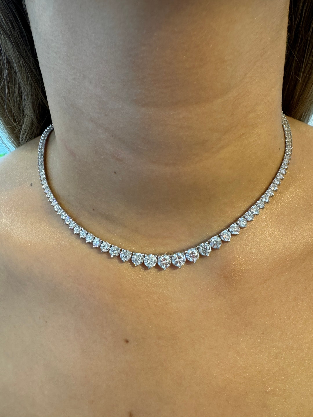 17 Carat Lab Grown Diamond Tennis Necklace: 14k Gold Graduated Necklace ...