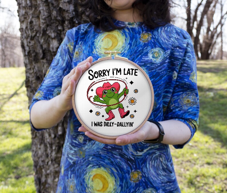 Weirdcore Frog Cross Stitch PDF Pattern, Trending Style, Sorry I'm Late ...