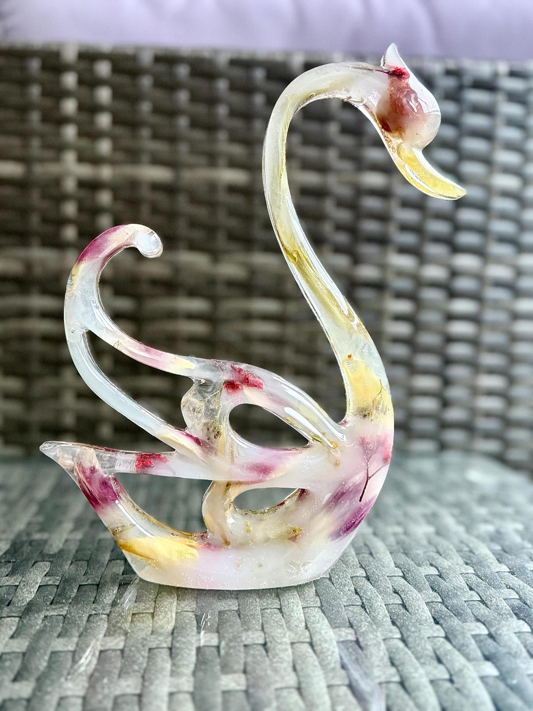 Handmade Swan Sculpture Made of Epoxy Resin With Flowers – Unique ...