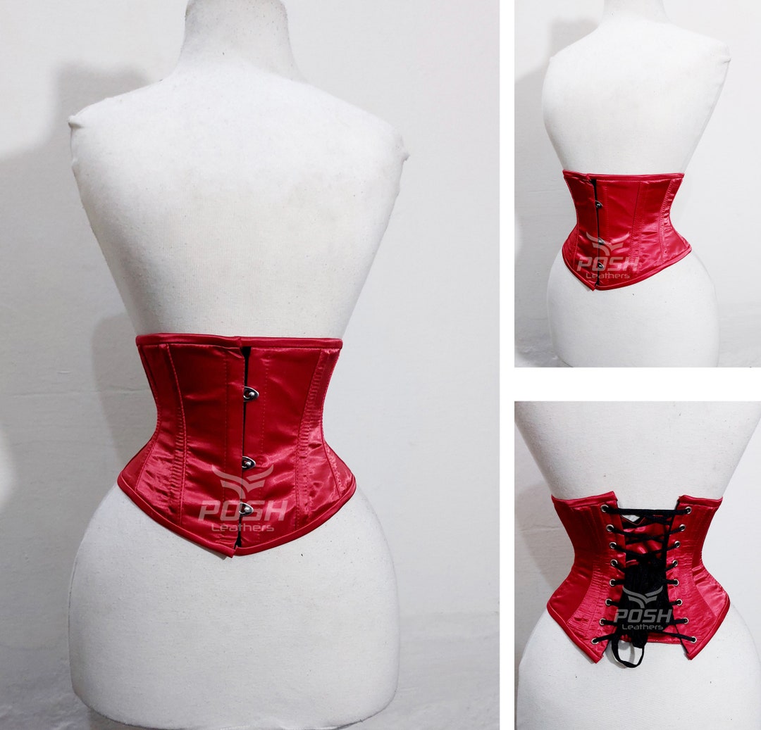 Satin Red Corset Women's Under Bust Waist Cinchier Tight Lacing Steel ...