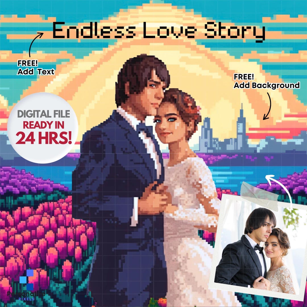 Custom Wedding Couple Portrait | Personalized Pixel Art Gift | Retro 8 ...