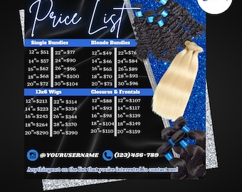 Hair Price List Flyer: Hair Bundle Deals, Extensions Pricing Flyer, Wig ...