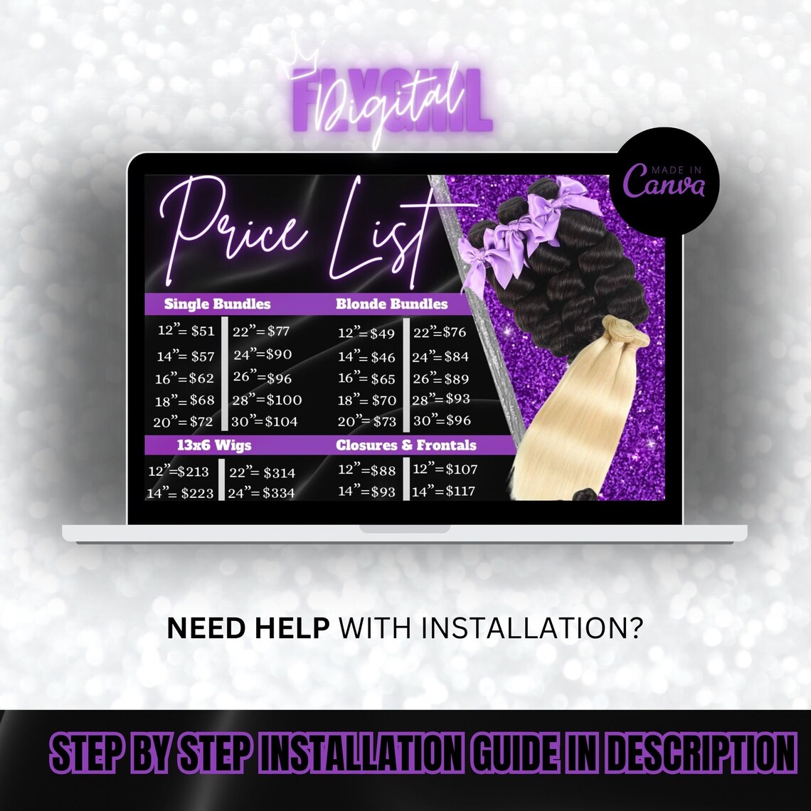 Hair Price List Flyer: Hair Bundle Deals, Extensions Pricing Flyer, Wig ...