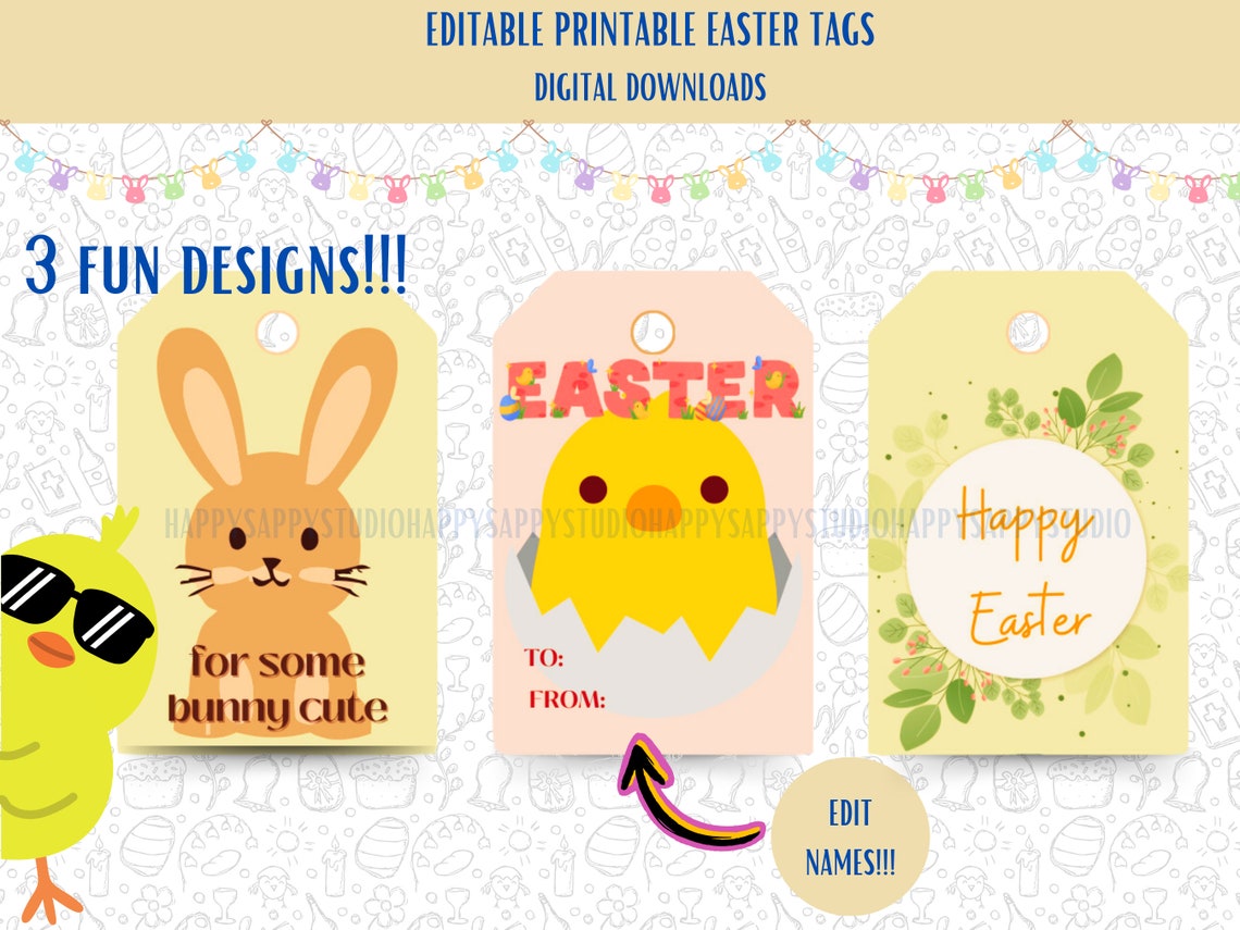 Editable Cute Easter Gift Tags Easter Printable Kids Easter Basket Printable Easter Tag ...
