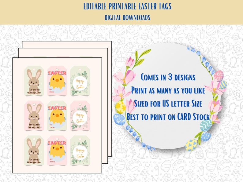Editable Cute Easter Gift Tags Easter Printable Kids Easter Basket ...