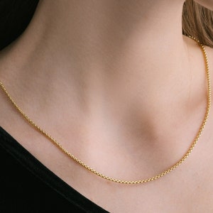Solid Gold Thin Round Box Link Chain Necklace, Fine Handmade Gold ...