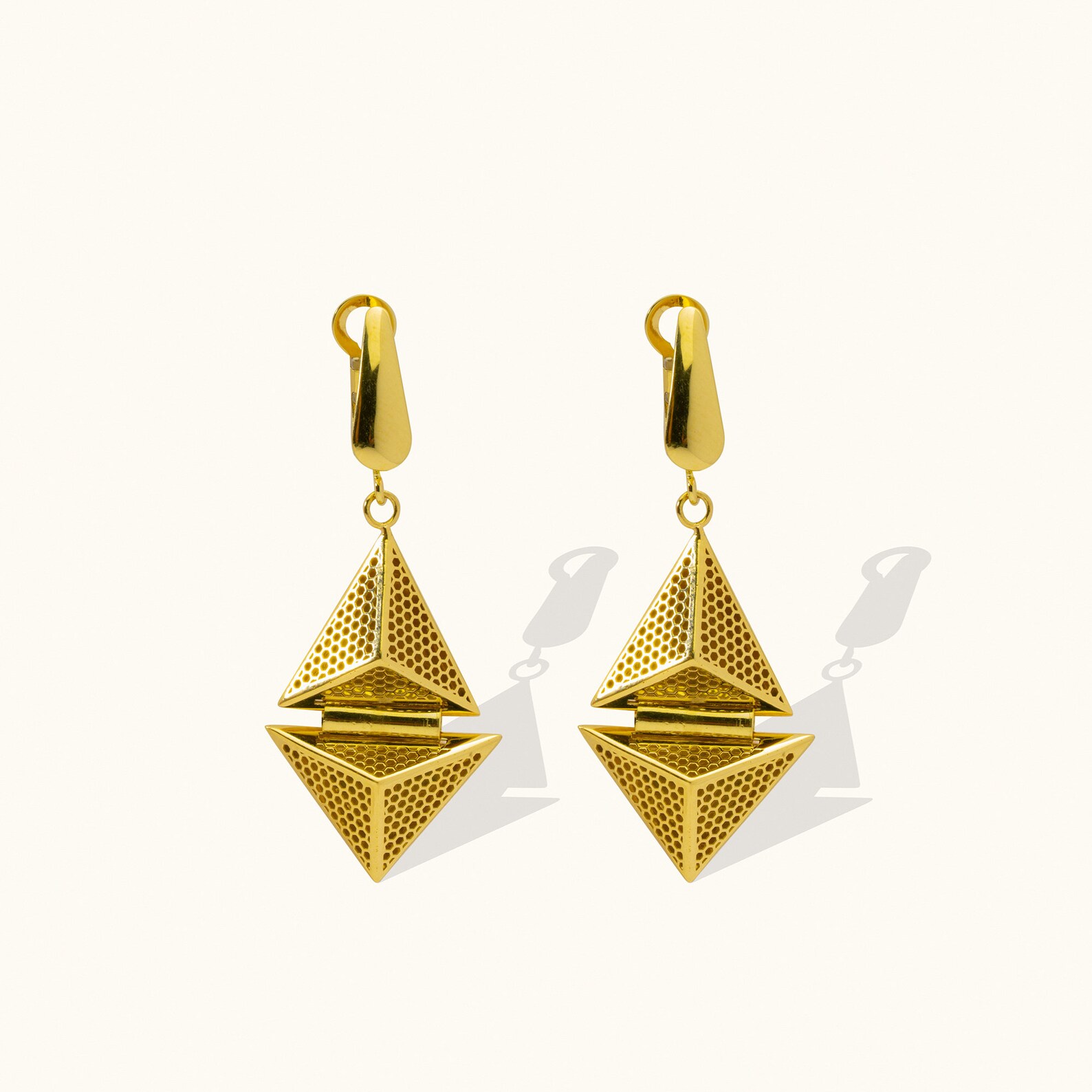 14K Solid Gold Pyramid Dangle Earrings: Handmade Fine Jewelry - Etsy