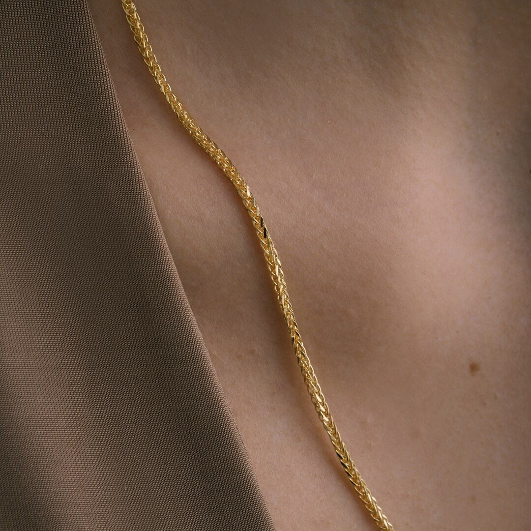 14K Solid Gold Wheat Chain Necklace: Handmade Braided Unisex Jewelry - Etsy