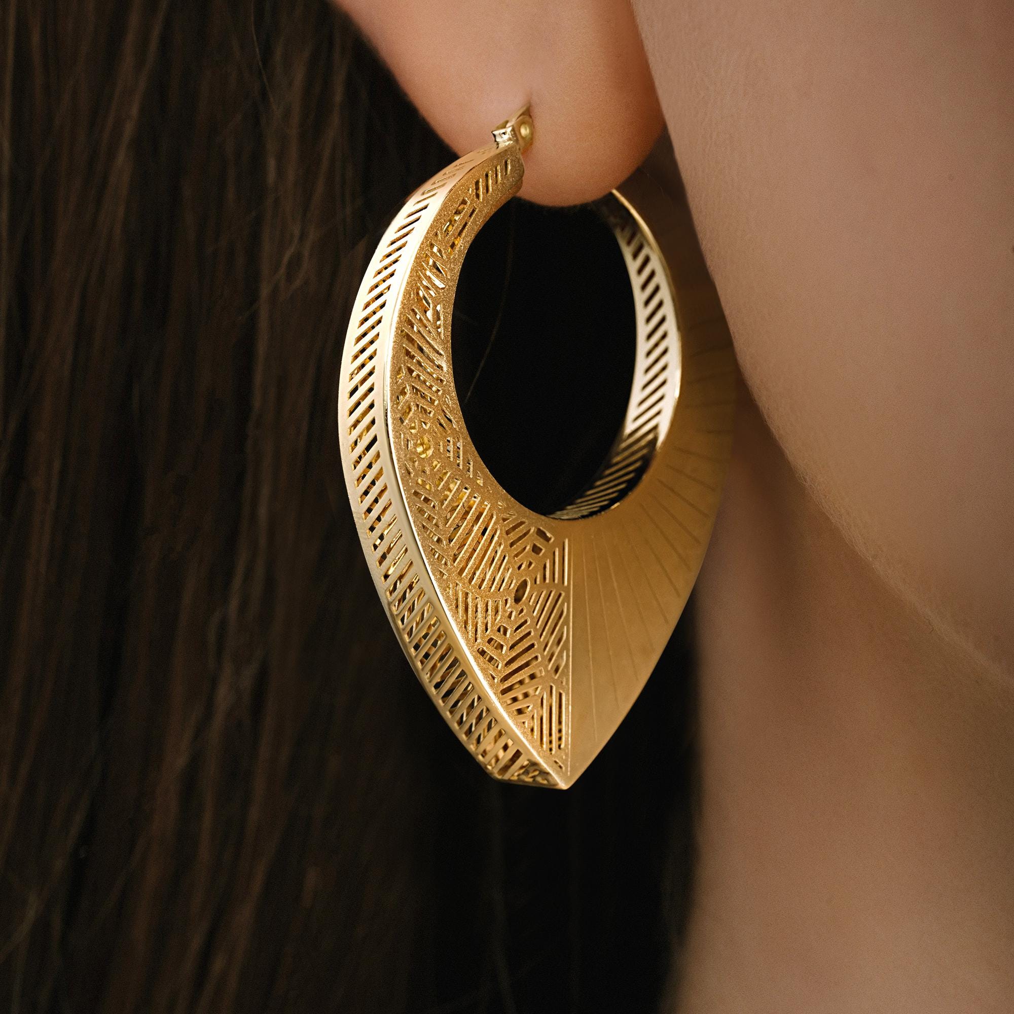 14K Gold Geometric Hoop Earrings, Fine Handmade Jewelry - Etsy