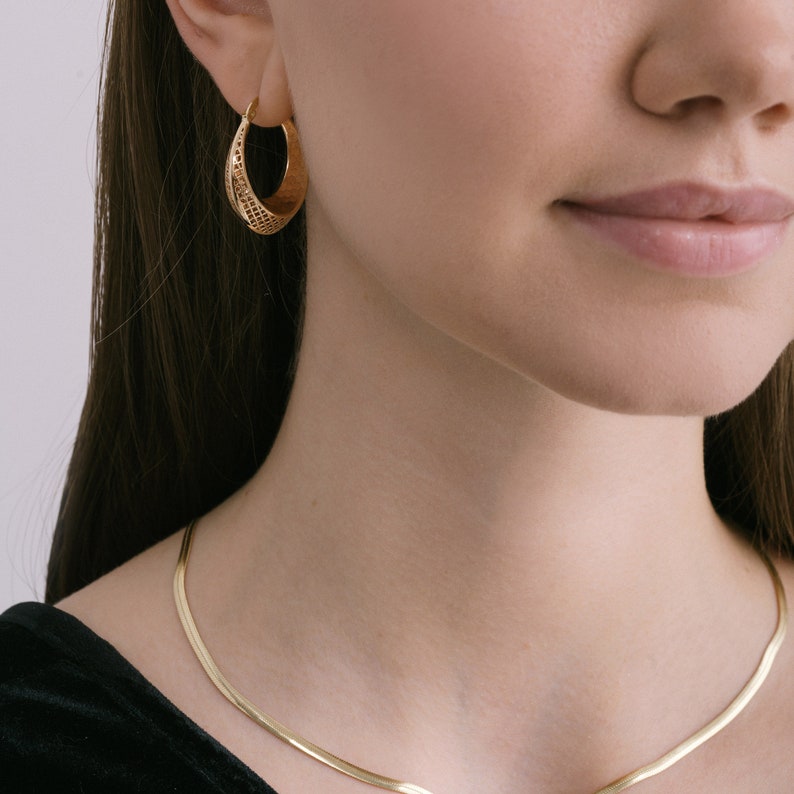 Solid Gold Snake Herringbone Chain Necklace, Gift for Her Him, 14K ...