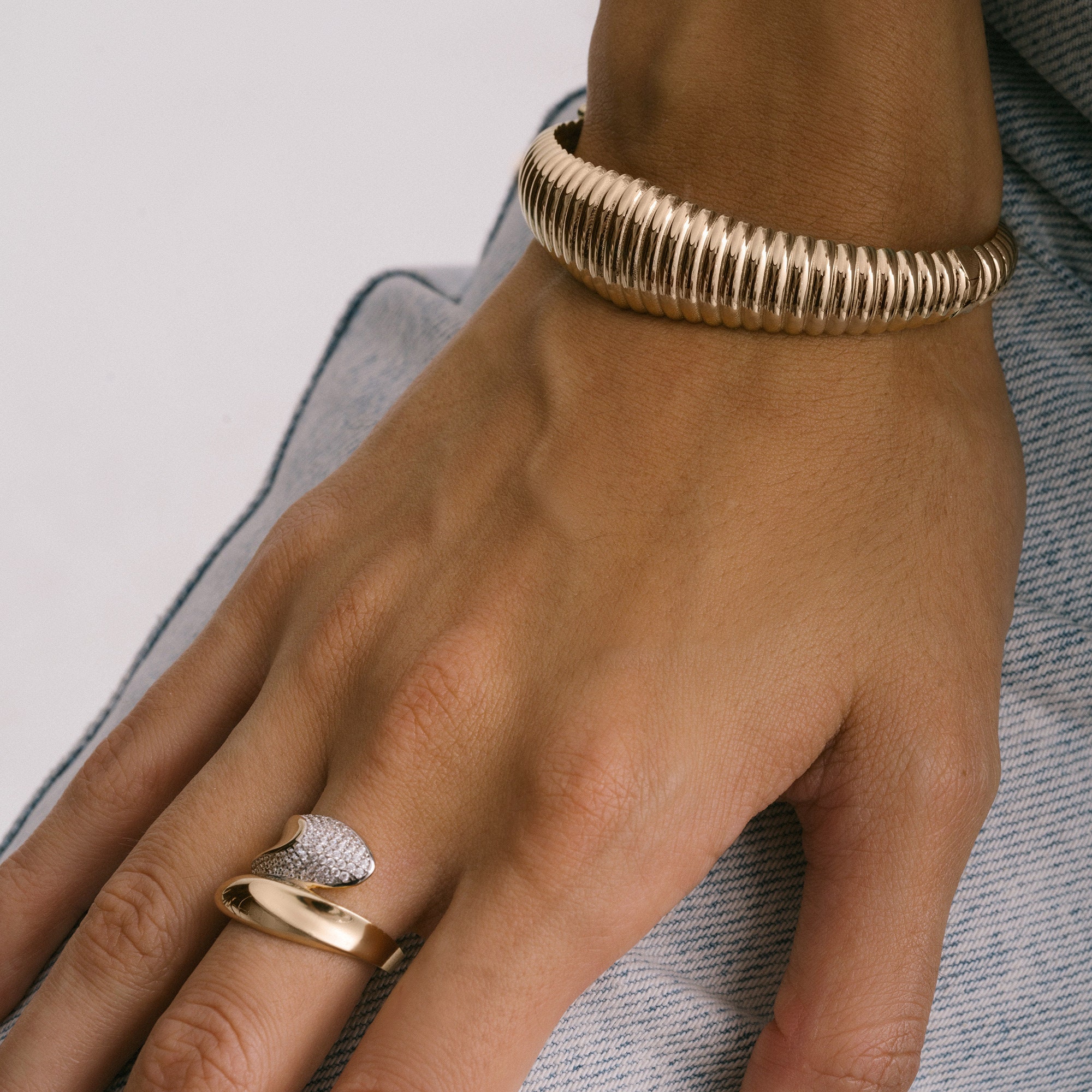 Solid Gold Moonlight Big Hug Bypass Ring, Gift for Her Mom, Minimalist ...