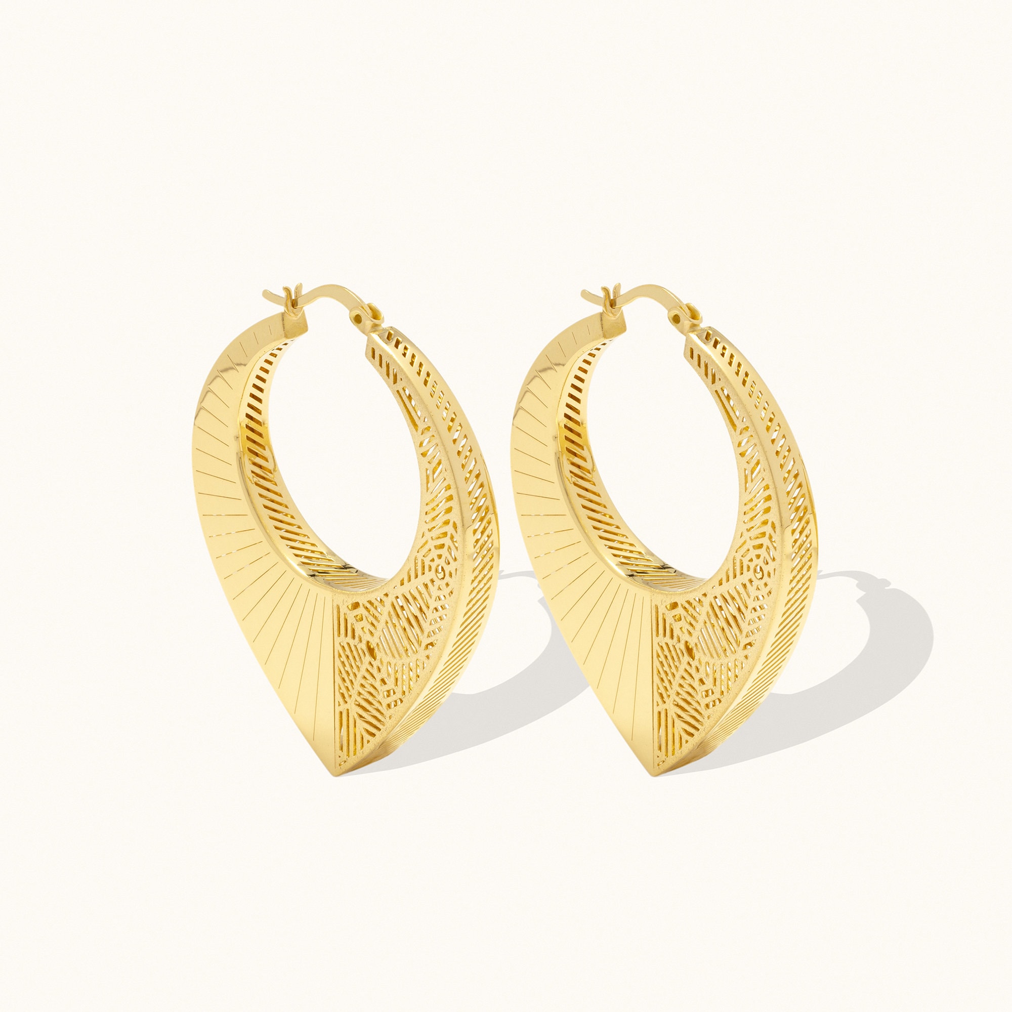 Solid Gold Cosmos Geometric Big Hoop Earrings, Fine Handmade Gold ...