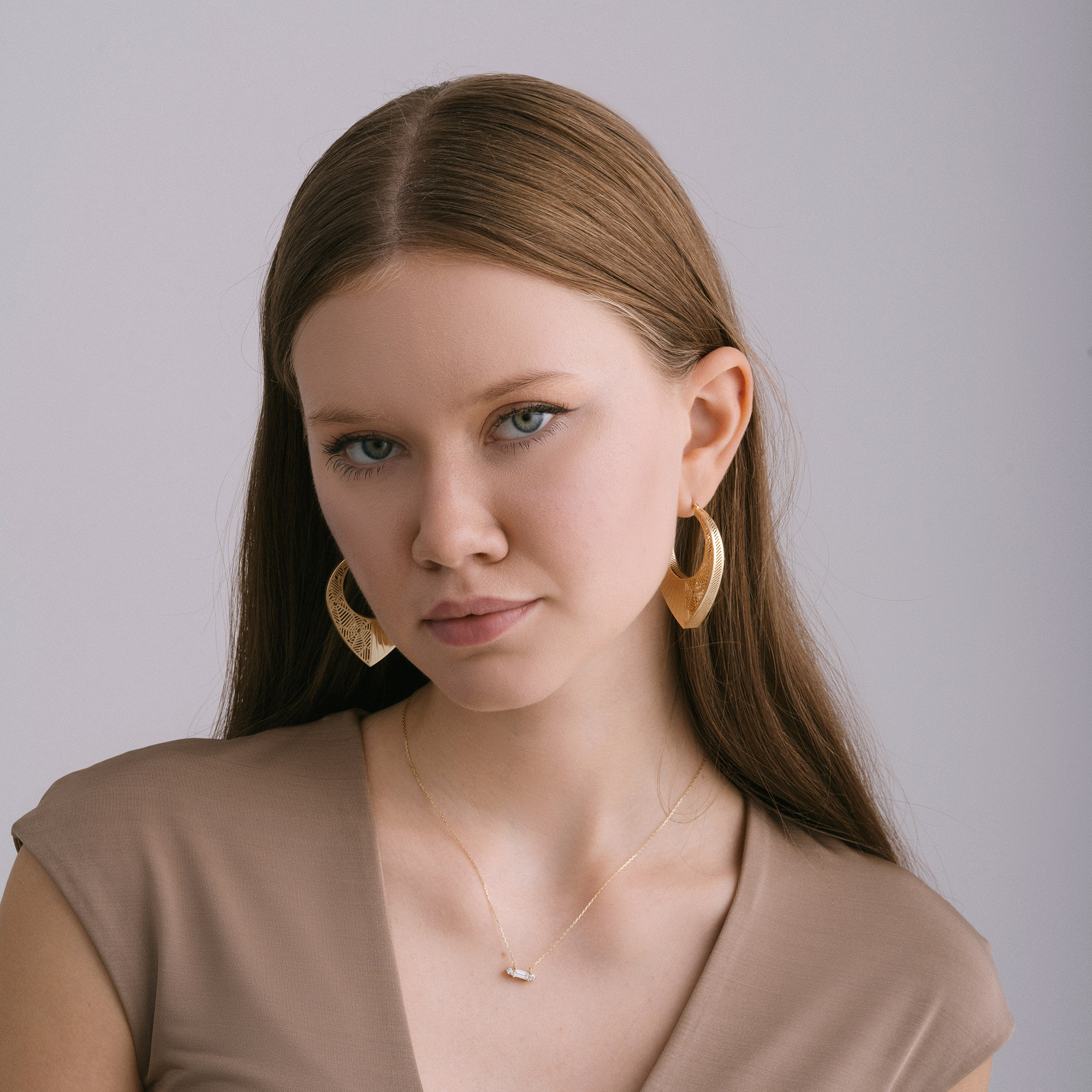 Solid Gold Cosmos Geometric Big Hoop Earrings, Fine Handmade Gold ...