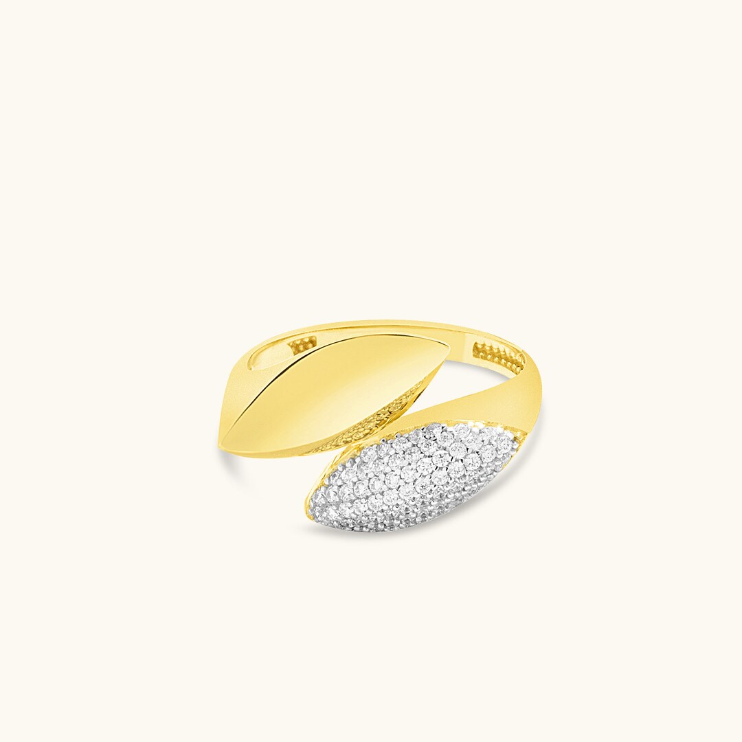 Solid Gold Moonlight Hug Bold Bypass Pavé Ring, Fine Handmade Gold ...