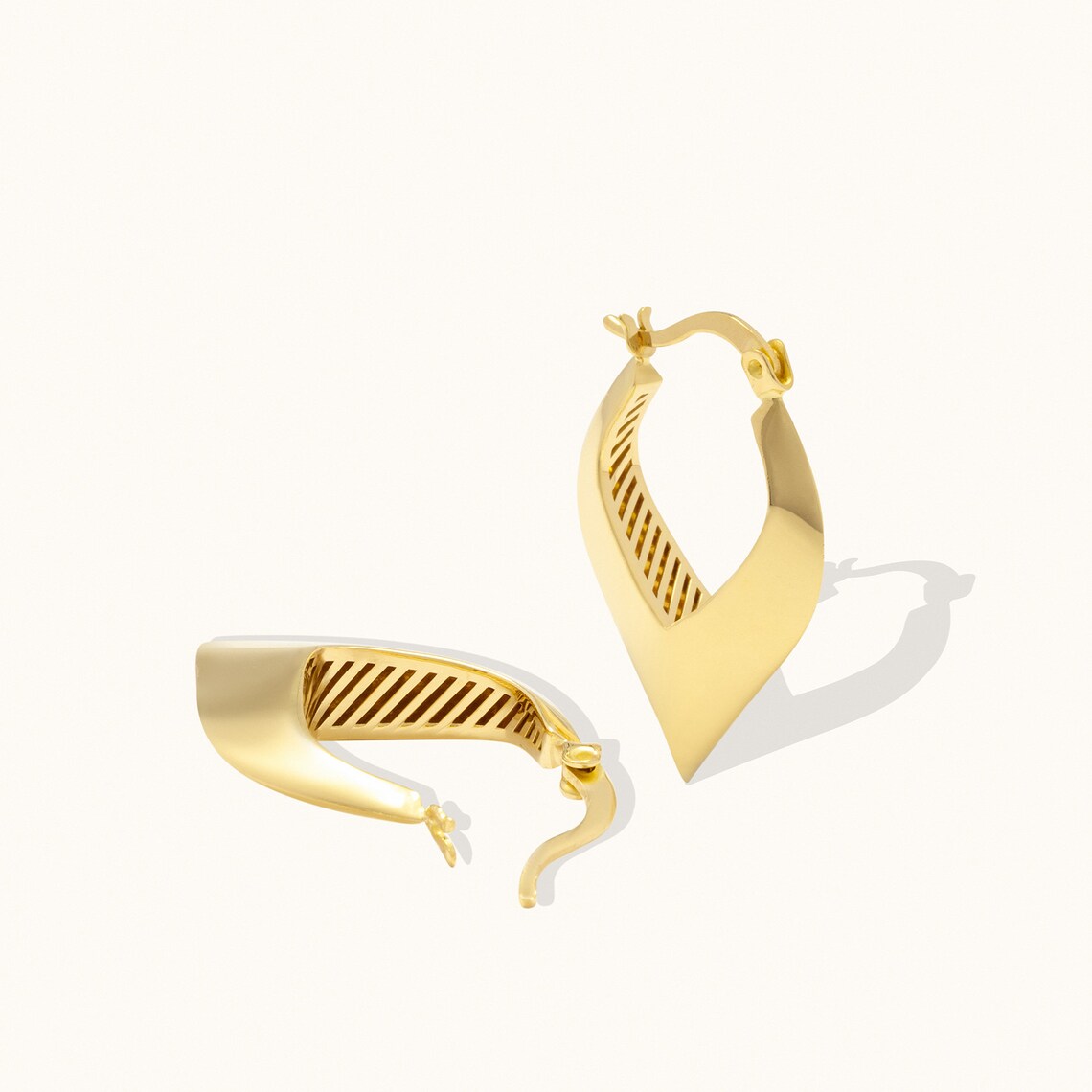 14K Gold V-shaped Hoop Earrings: Handmade Minimalist Jewelry - Etsy