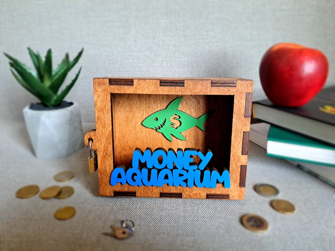 Money Aquarium, Saving Box With Key, Wood Cash Box, Money Saving ...