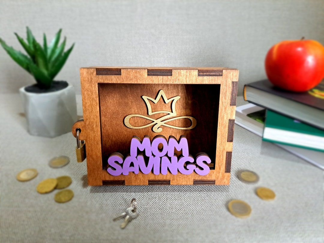 Mom Saving Box With Lock, Money Box, Cash Box, Wood Piggy Bank for ...