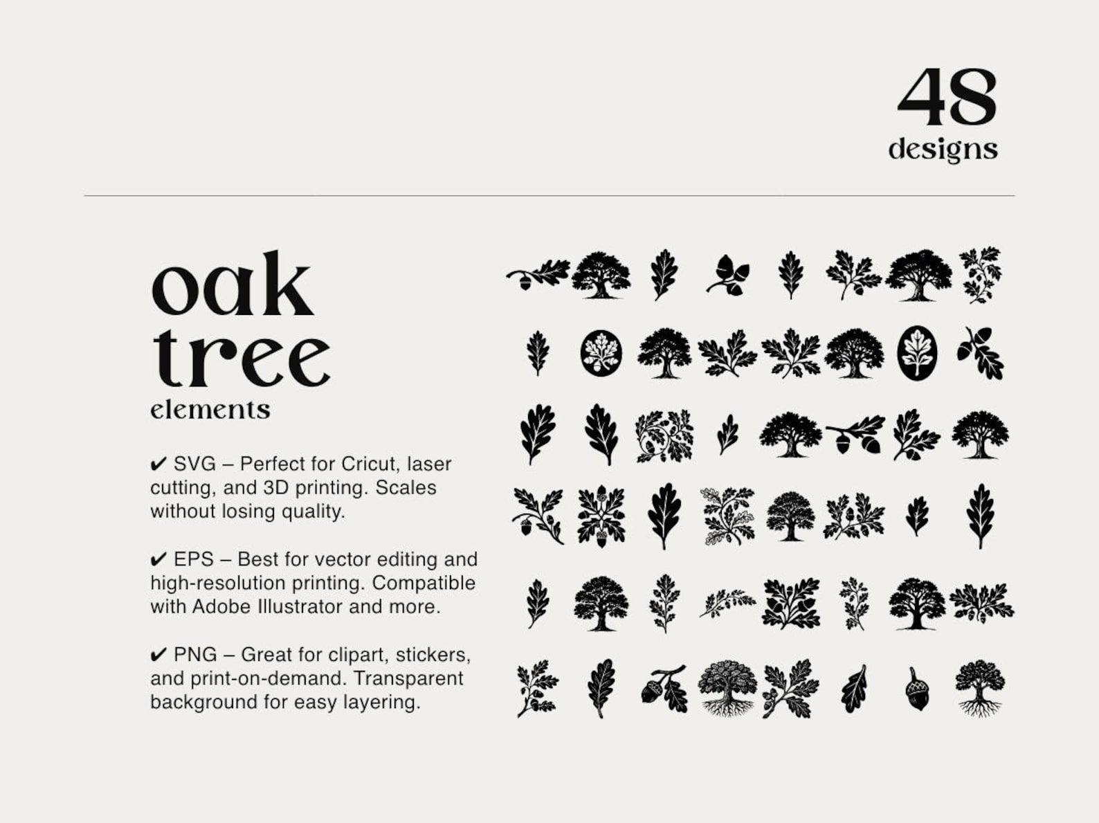 Oak Tree SVG Bundle | Acorn, Leaf and Tree Clipart, Folklore PNG & EPS ...