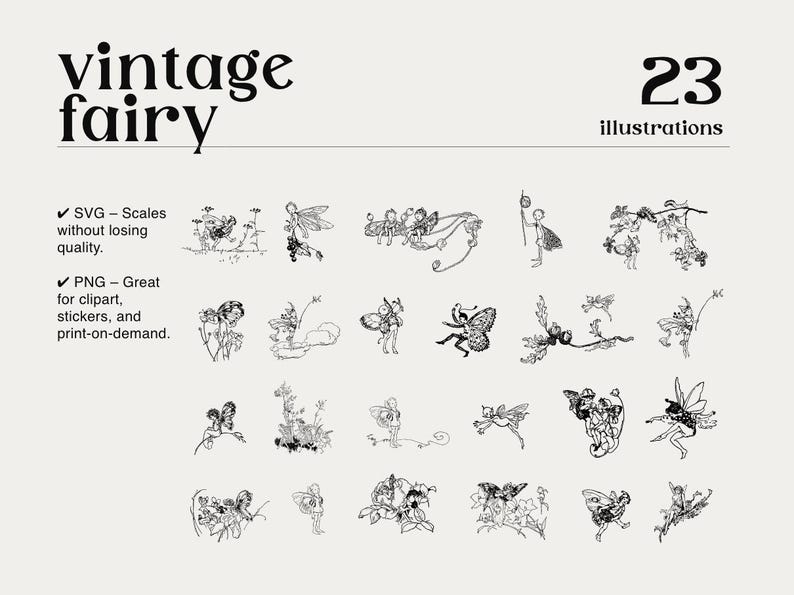 Vintage Fairy Tale Clipart Bundle: 23 Restored Illustrations (SVG & PNG ...