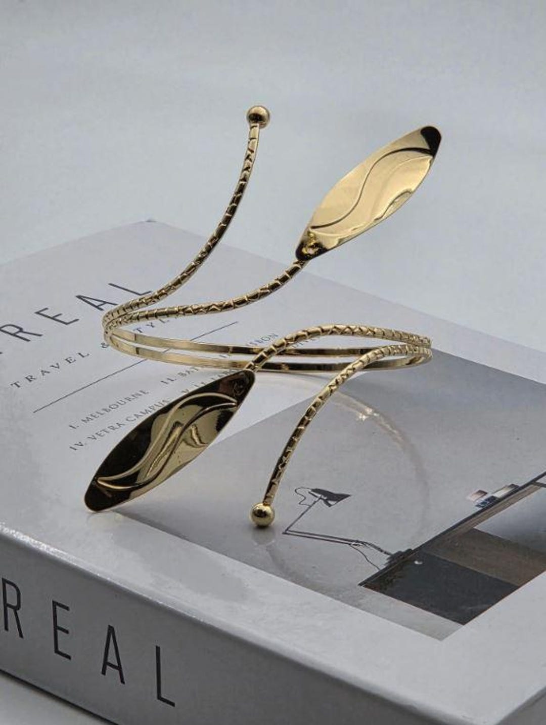 Stainless Steel Gold Arm Band, Leaf Detailed Armcuff, Gold Upper Arm ...