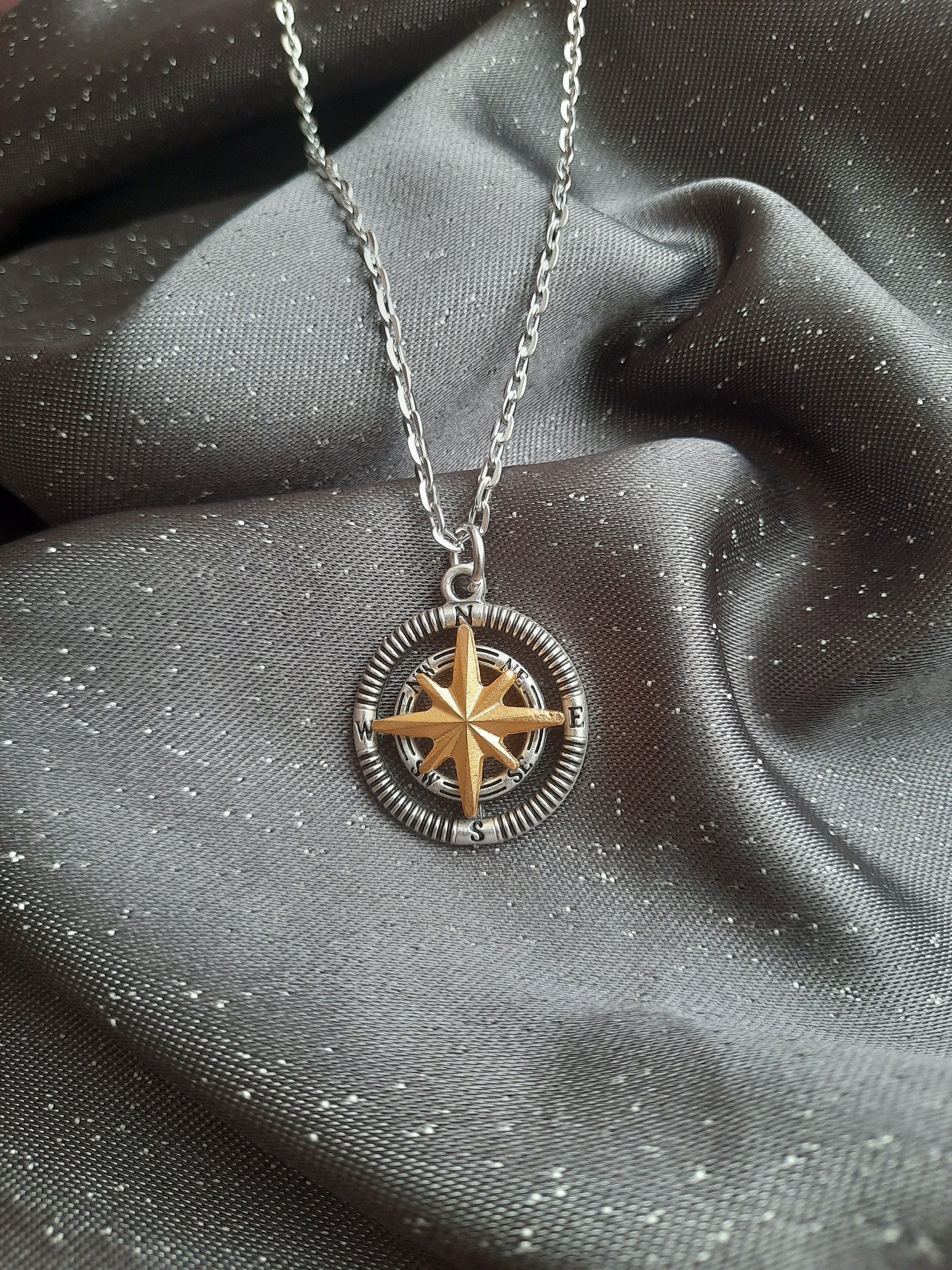 Men's Compass Necklace, Nautical Compass North Star Necklace, Polestar ...